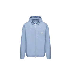 Moncler Cotton Blend Poplin Hooded Shirt Jacket - Blue