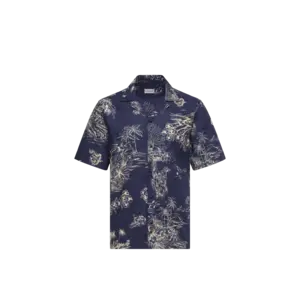 Moncler Floral Print Short Sleeve Cotton Shirt - Blue