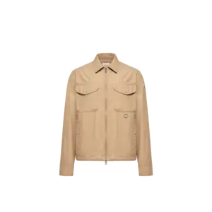 Moncler Cotton Poplin Long Sleeve Zip-up Shirt Jacket - Beige