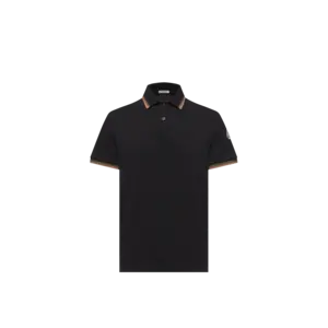 Moncler Double Collar Cotton Piquet Polo Shirt - Black