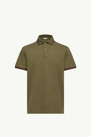 Moncler Double Collar Cotton Piquet Polo Shirt - Green
