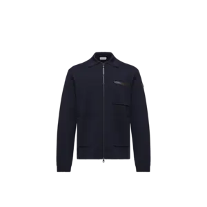 Moncler Leather Logo Wool Zip-up Cardigan
