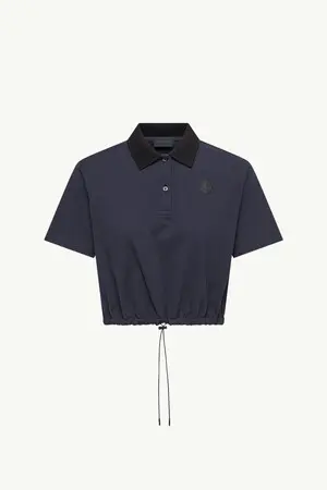Moncler Cropped Cotton Piquet Polo Shirt - Blue