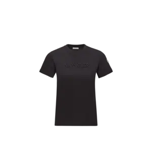 Moncler Embroidered Tonal Logo Cotton T-shirt - Black
