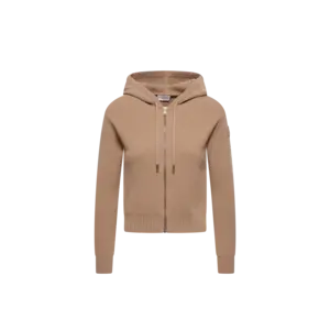 Moncler Zip-up Hoodie In Cashmere And Wool Blend - Beige
