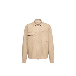 Moncler Leather Logo Cotton Shirt Jacket - Beige