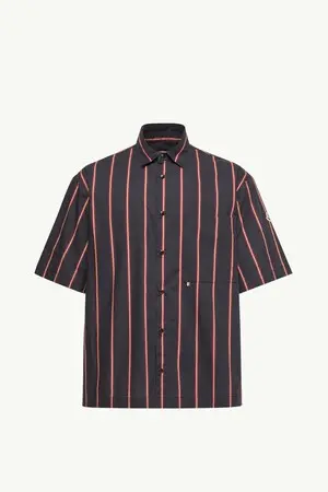 Moncler Striped Cotton Short Sleeve Shirt - Blue