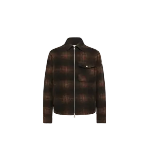 Moncler Check Jersey Zip-up Shirt - Brown