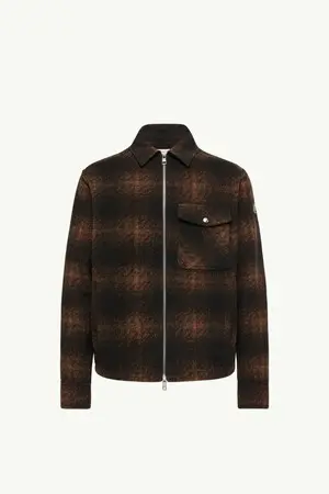 Moncler Check Jersey Zip-up Shirt - Brown