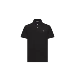 Moncler Logo Patch Cotton Piquet Polo Shirt - Black