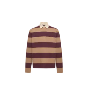 Moncler Striped Cotton Long Sleeve Polo Shirt - Multicolor