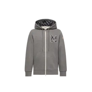 Moncler Monogram Cotton Zip-up Hoodie - Grey