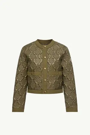 Moncler Libellule Geometric Quilted Short Down Jacket - Green