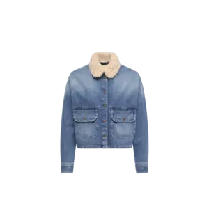 Moncler Teddy Trim Denim Shirt - Blue