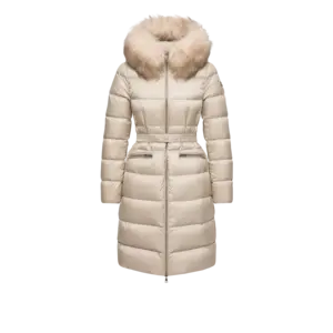Moncler Boedic Long Down Jacket With Shearling Trim - Beige