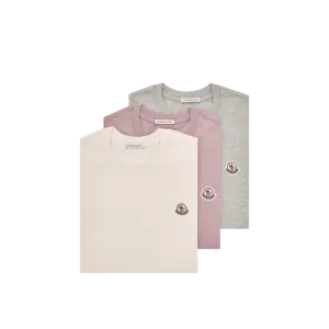 Moncler Logo Patch Cotton T-shirt Set Of Three - Multicolor