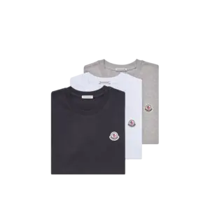Moncler Logo Patch Cotton T-shirt Set Of Three - Multicolor