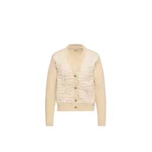 Moncler Chain Quilted Padded V-neck Cardigan - Beige