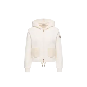 Moncler Cotton Blend Zip-up Hooded Sweatshirt - White