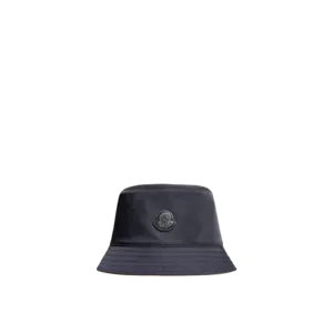 Moncler Leather Logo Gabardine Bucket Hat - Blue