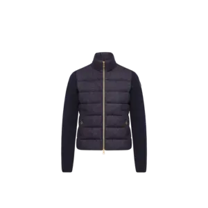 Moncler Wool & Cashmere Zip-up Cardigan With Down-filled Front - Blue