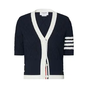 Thom Browne Argyle Pointelle V-neck Cardigan