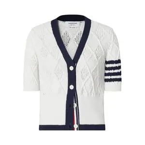 Thom Browne Argyle Pointelle Cable Knit V-neck Cardigan