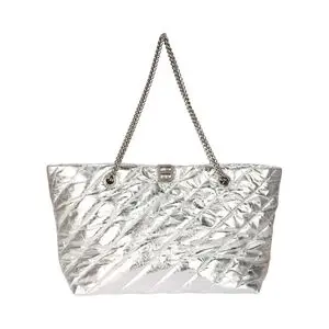 Balenciaga Medium Metallized Quilted Crush Carry All Tote Bag - Silver