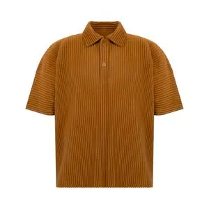 Issey Miyake Pleated Polo Shirt - Brown