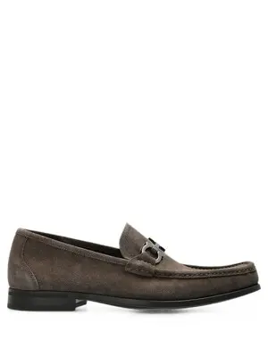 FERRAGAMO Suede Loafers With Gancini Ornament