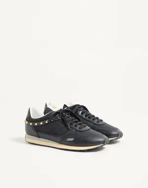 Valentino Garavani Stud Up Leather And Nylon Sneakers - Black