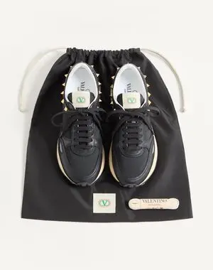Valentino Garavani Stud Up Leather And Nylon Sneakers - Black