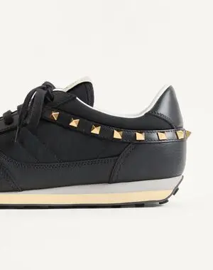 Valentino Garavani Stud Up Leather And Nylon Sneakers - Black
