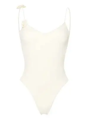 LA REVECHE One-shoulder Swimsuit With Floral Accent - Ivory