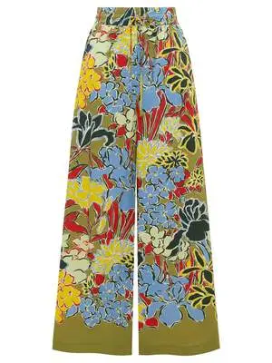 ALEMAIS Cotton Tencel Floral Print Drawstring Waist Wide Leg Pants - Multicolor