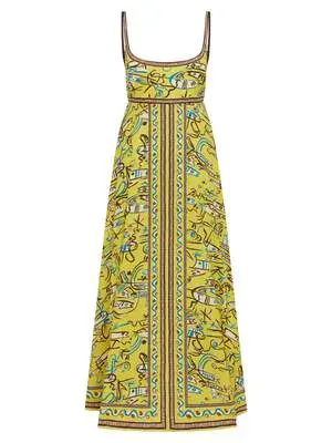 ALEMAIS Printed Linen Midi Dress - Giallo