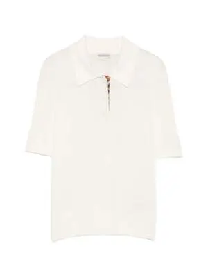Burberry Wool Knit Button Placket Polo With Check Detail