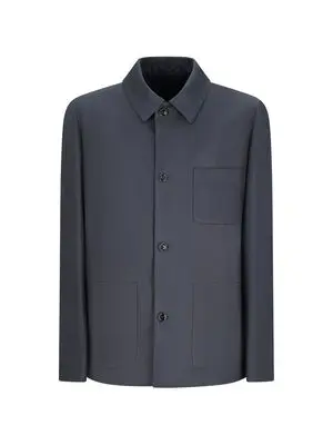 LARDINI Front Button Fastening Long Sleeve Shirt With Chest And Patch Pockets For - Navy