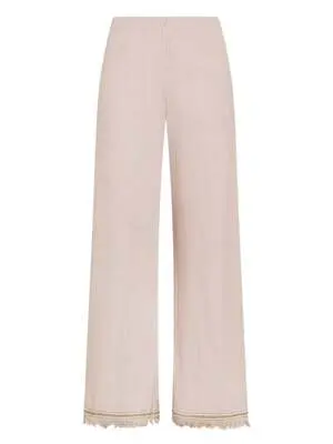 Seventy Linen Trousers With Fringed Hem And Elasticated Waistband - Pink