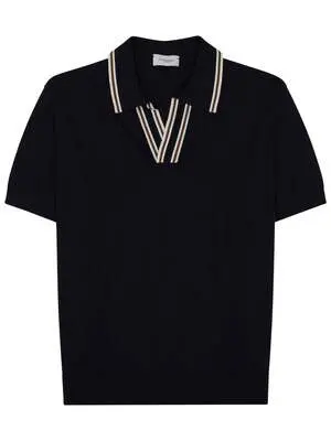PAOLO PECORA MILANO Knit Polo Shirt In Soft Cotton-blend Jersey - Blue