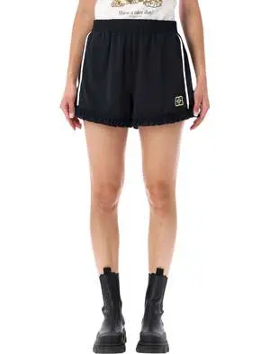 GANNI Recycled Polyester Mini Shorts With Ruffle Hem - Nero