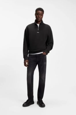 Hugo Relaxed-fit Cotton Sweatshirt With Zipper Neck