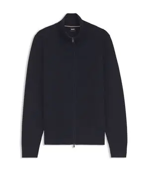 BOSS Cotton Cardigan With Diagonal Structure - Dark Blue