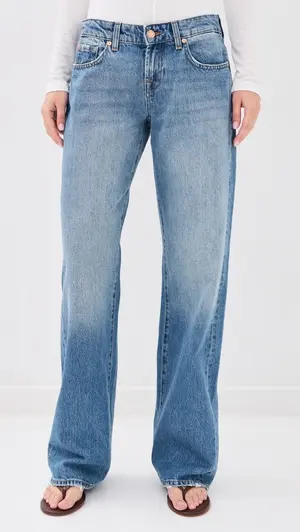 7 For All Mankind Low Straight Leg Jeans With Fading And Whiskering