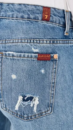 7 For All Mankind Low Straight Leg Jeans With Fading And Whiskering