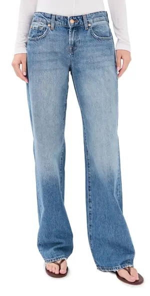 7 For All Mankind Low Straight Leg Jeans With Fading And Whiskering - Shadowcrest