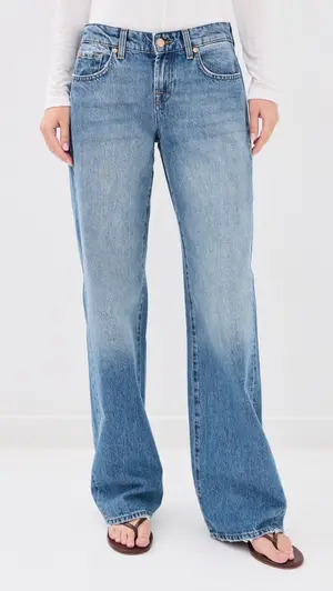 7 For All Mankind Low Straight Leg Jeans With Fading And Whiskering