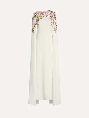 Oscar De La Renta Mixed Botanical Embroidered Georgette Caftan - Ivory