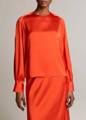 Vince Satin Tie-neck Raglan Top - Crimson