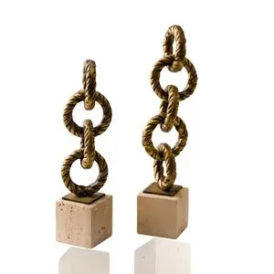 MARLETH Handcrafted Interlocking Brass Chain Sculpture Set - Yellow